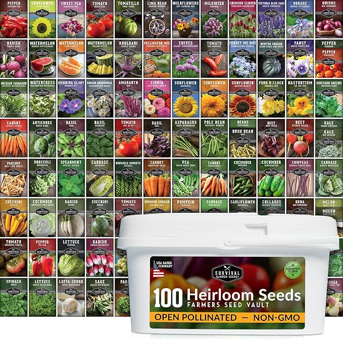 Survival Seed Vault Kit – 100 Packs of Heirloom Vegetable Seeds for Pl ...